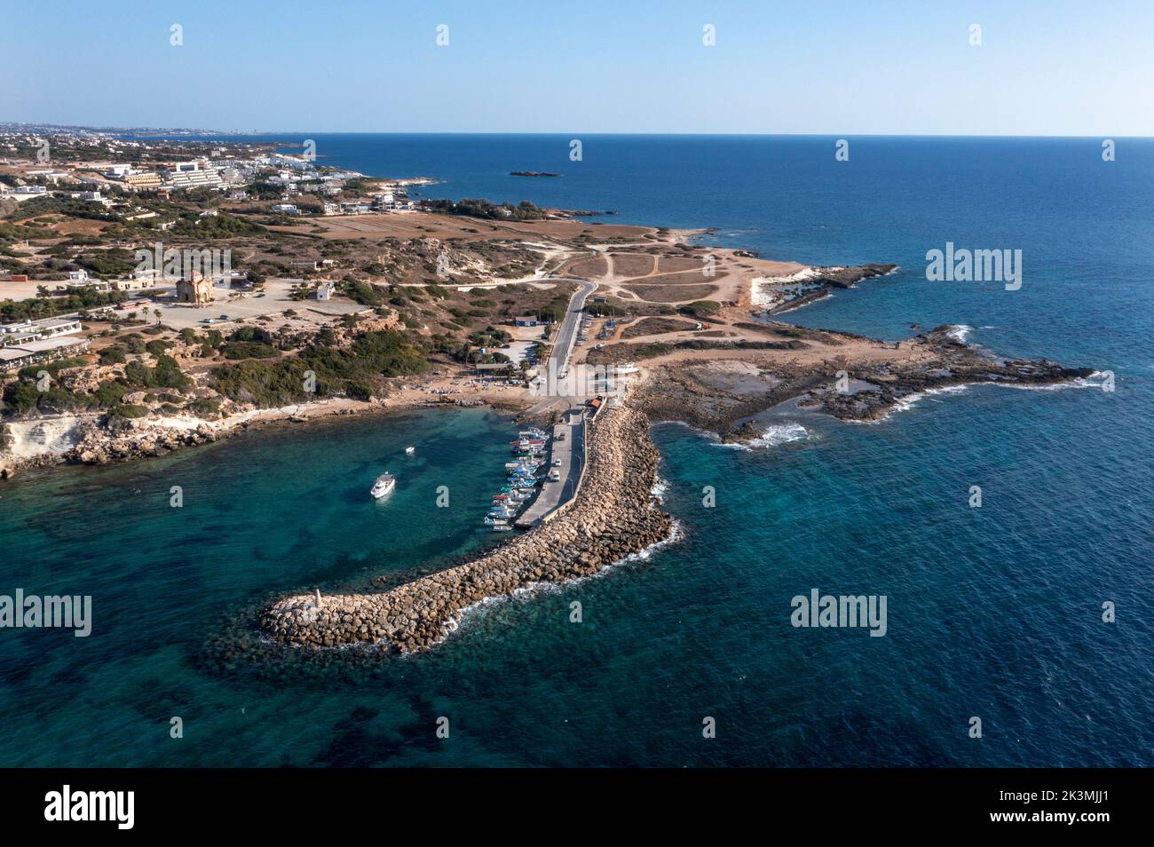 Aerial view of Agios Georgios (St Georges) harbour, Akamas, Paphos ...