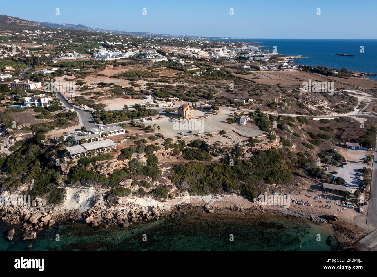 Aerial view of Agios Georgios (St Georges) harbour, Akamas, Paphos ...