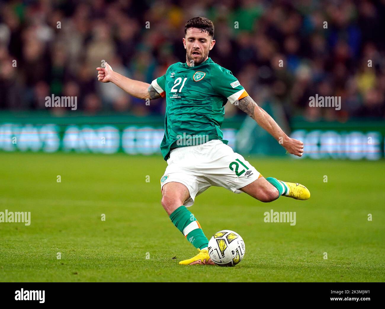 Republic of Ireland's Robbie Brady attempts a cross towards goal during ...