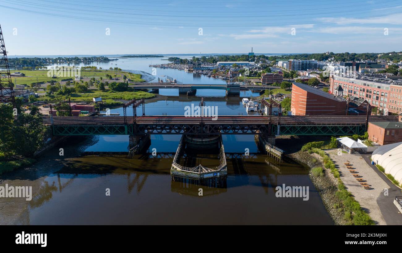 A bird's eye view of a bridge over a river by Connecticut residence ...