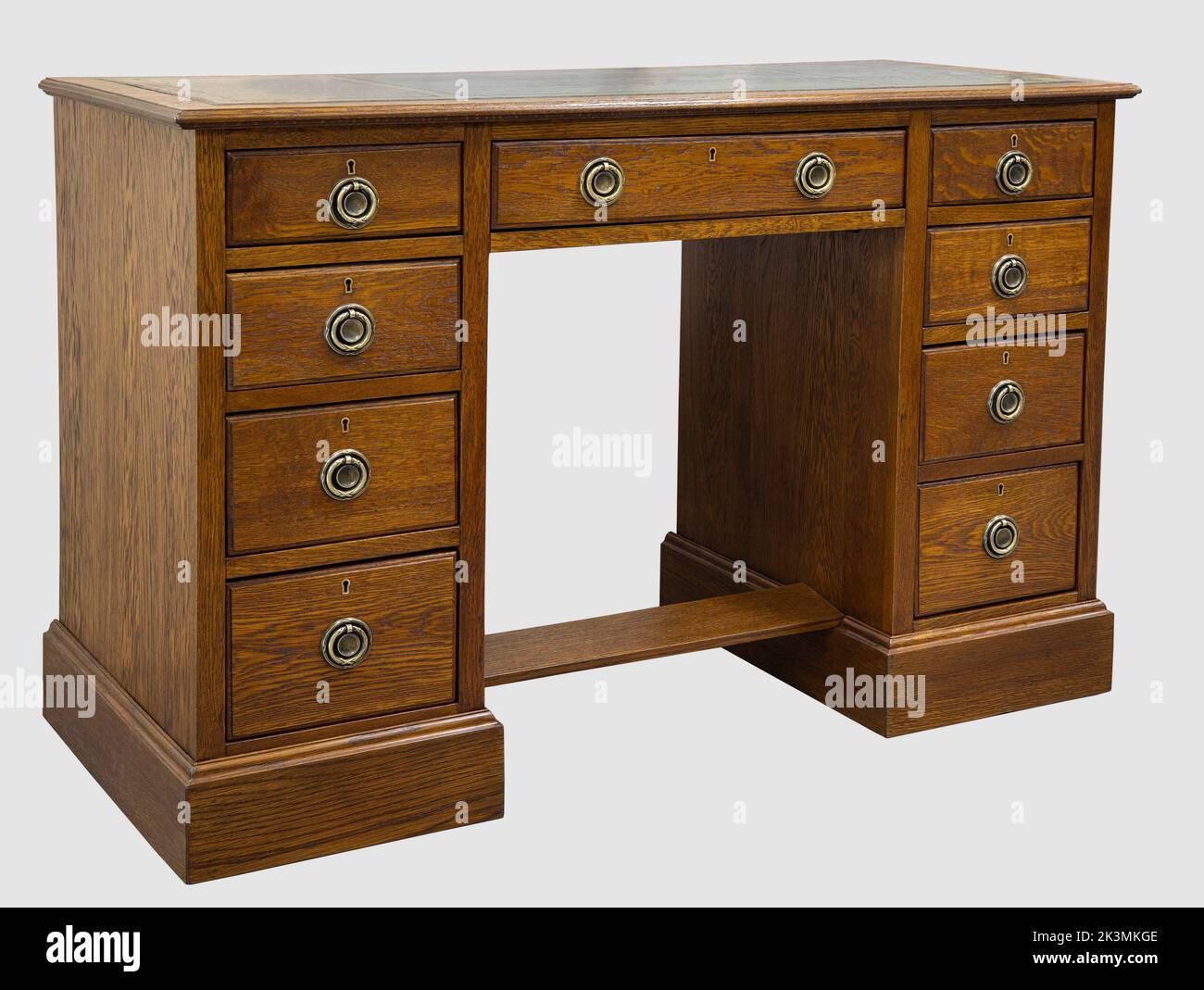 Antique oak wood writing desk isolated on white background Stock Photo ...