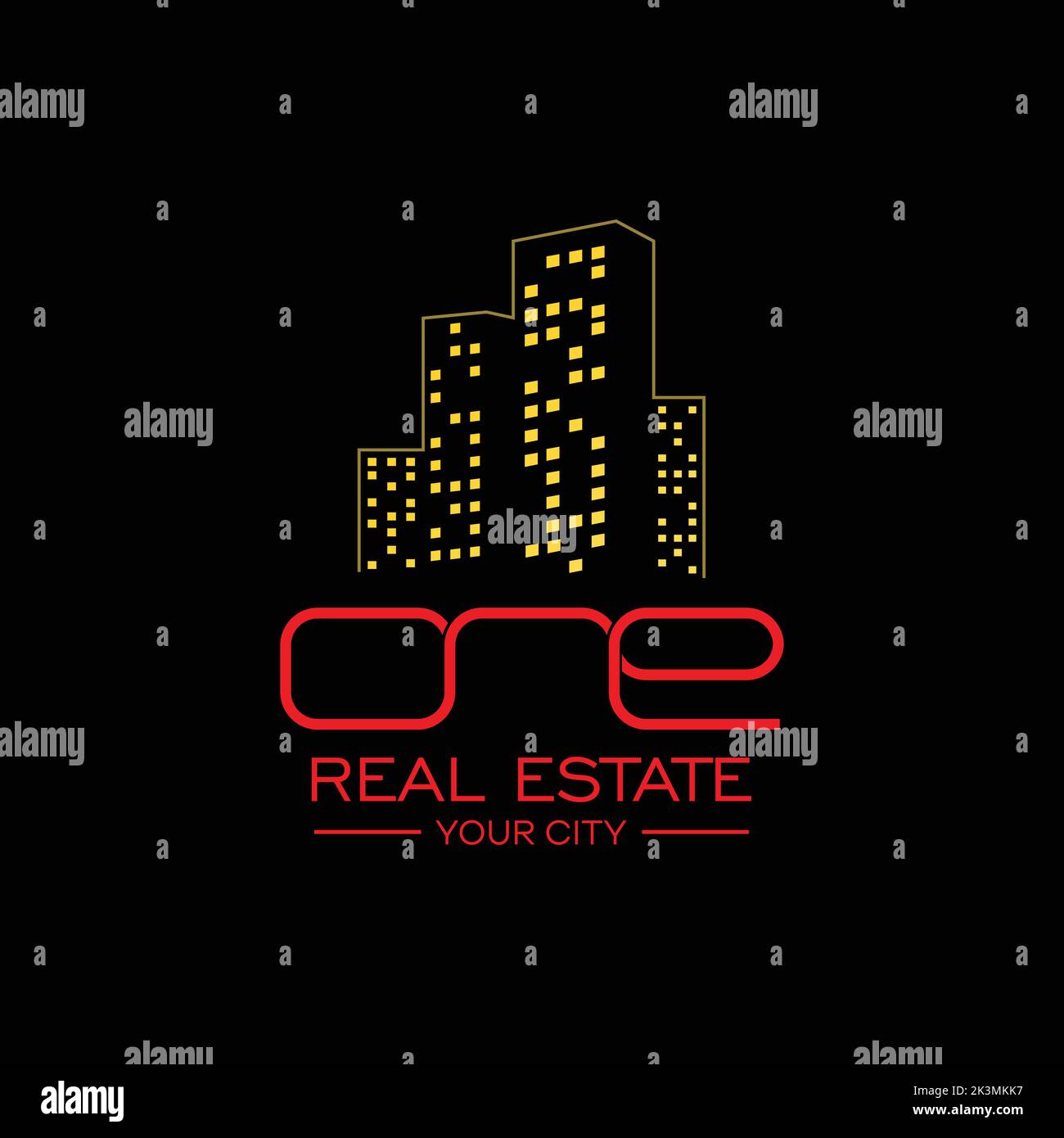 A vector of golden building logo design isolated in black background ...