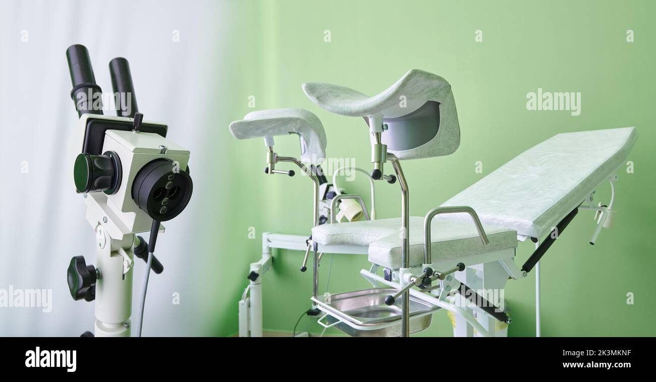 Gynecological chair and colposcope device for examination Stock Photo ...