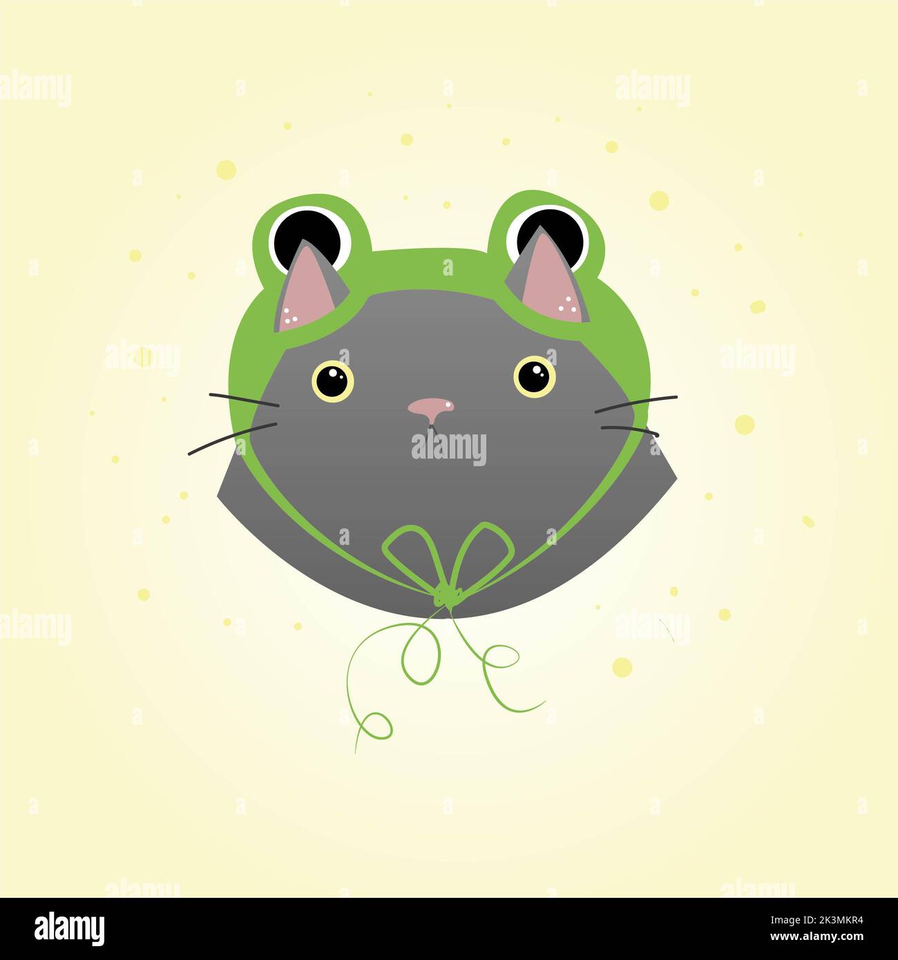 cute fat gray cat in a green hat in the form of a frog. funny baby ...