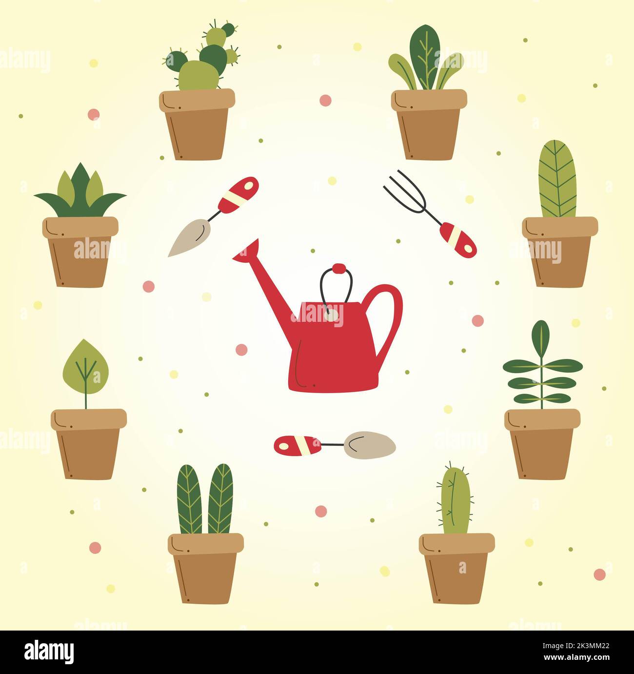 Gardening icon set, flat cartoons style with texture. Vector hand drawn ...