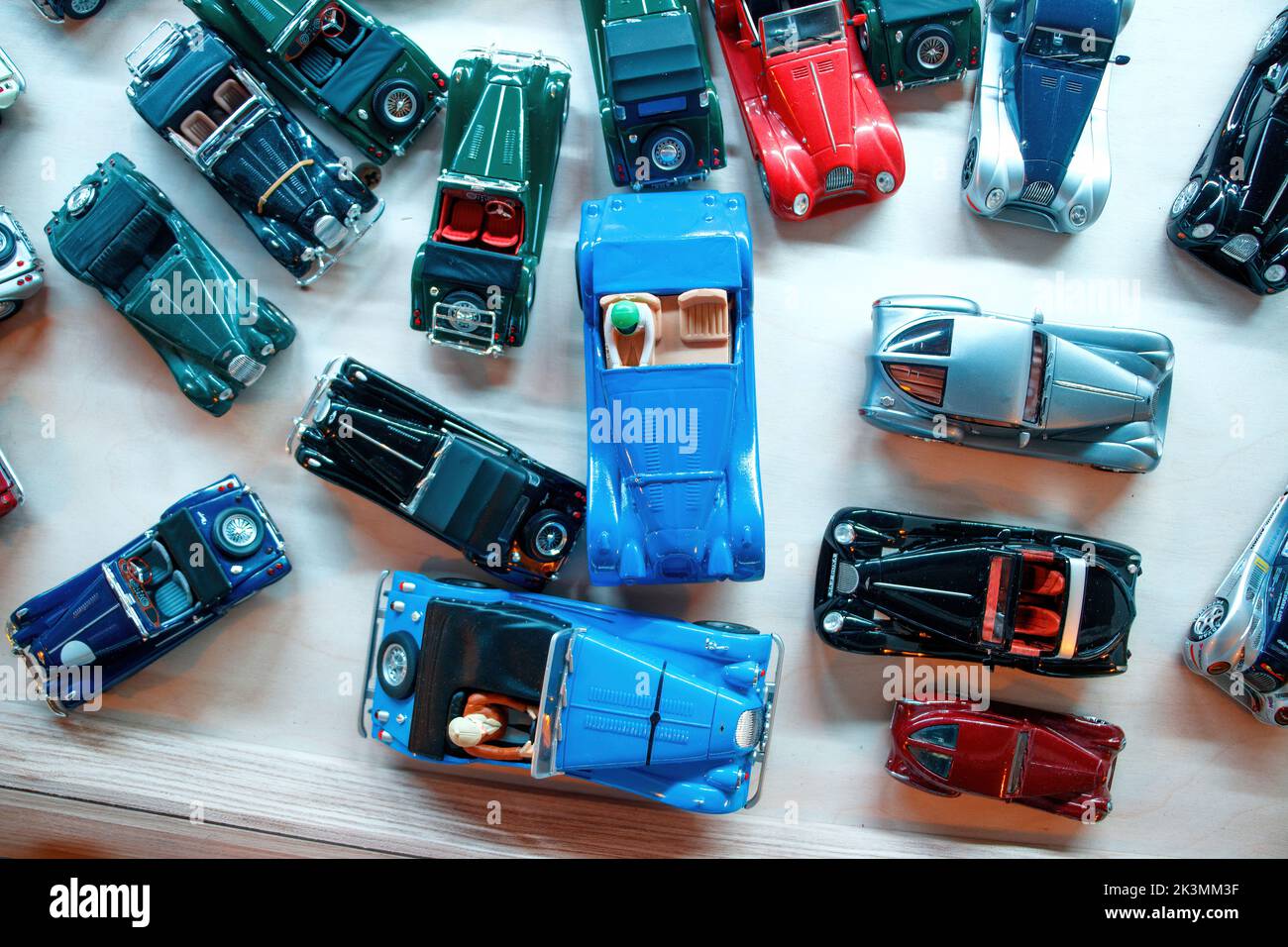 top view of model die cast cars in display case at the morgan car ...