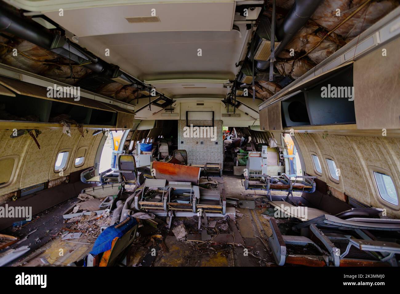 Inside wrecked broken passenger airplane Stock Photo - Alamy