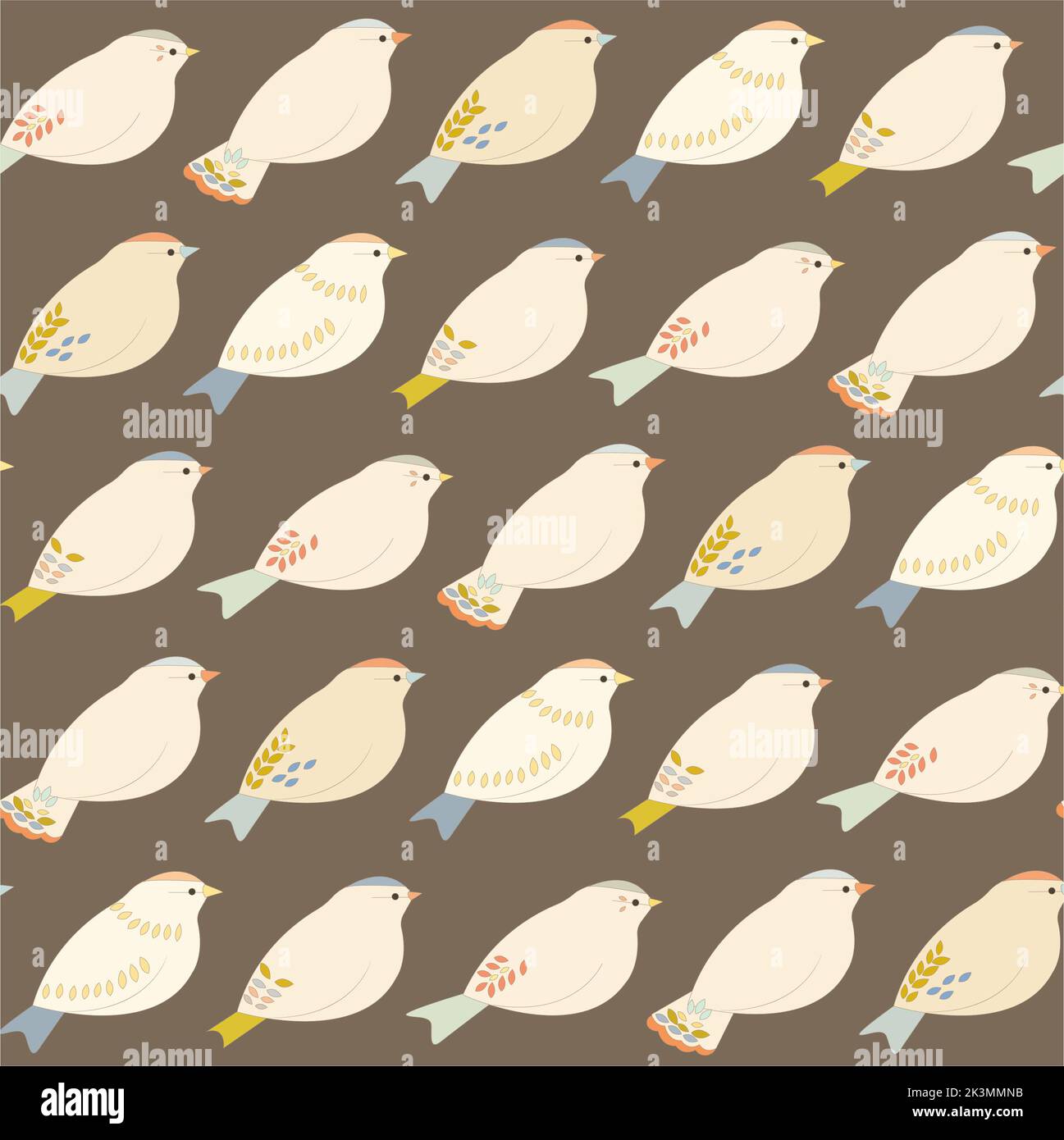 Seamless botanical pattern with white birds and delicate colorful ...