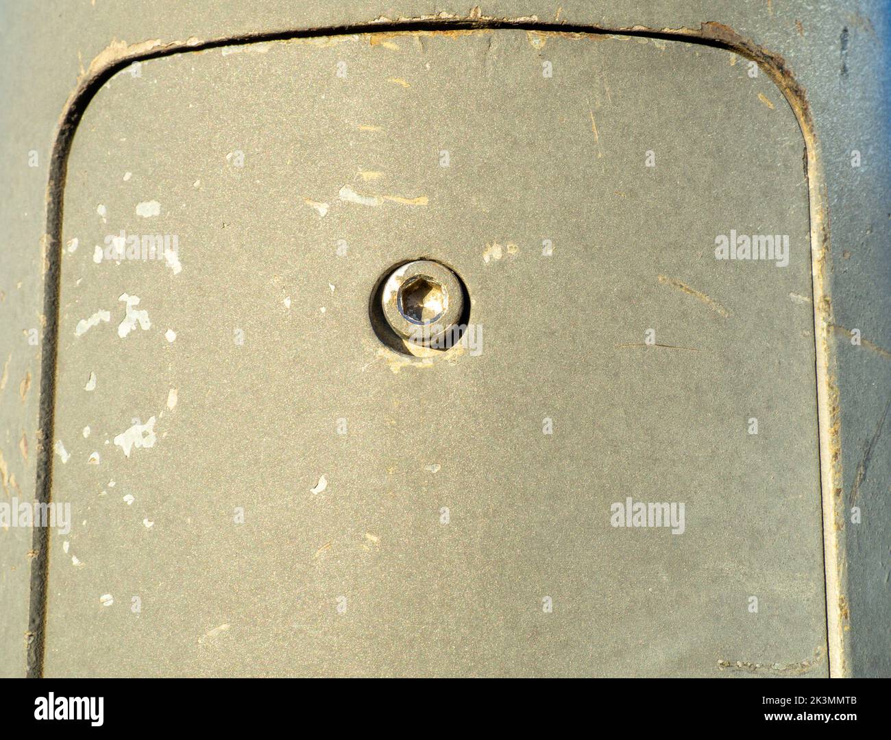 Multifaceted screw thread. Metal cabinet. Metal door in a lamp post ...