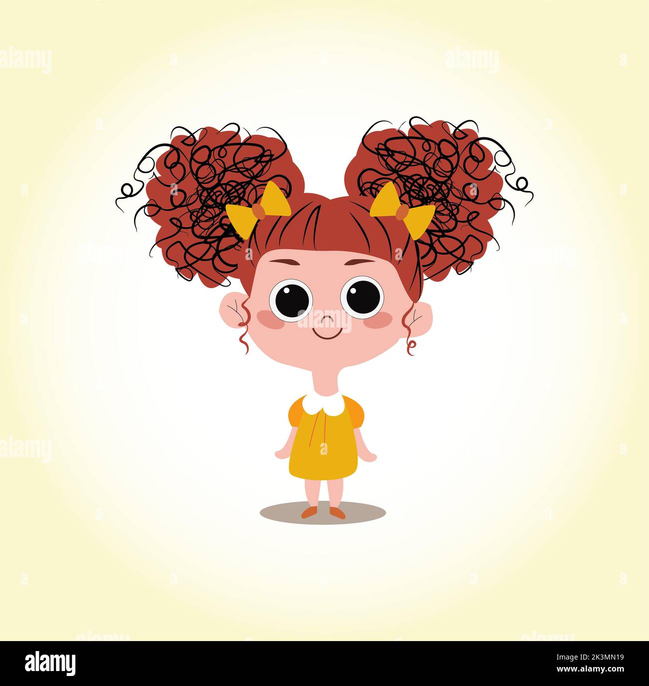 Cartoon Little Girl With Curly Hair