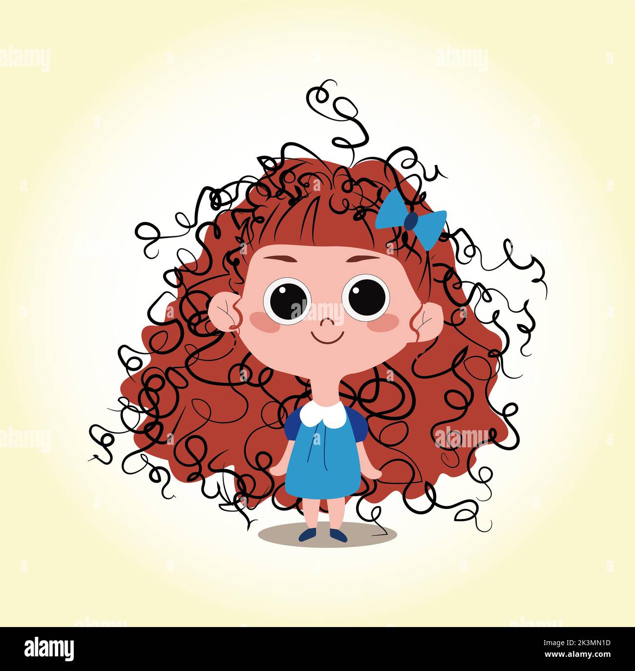 Cartoon Little Girl With Curly Hair