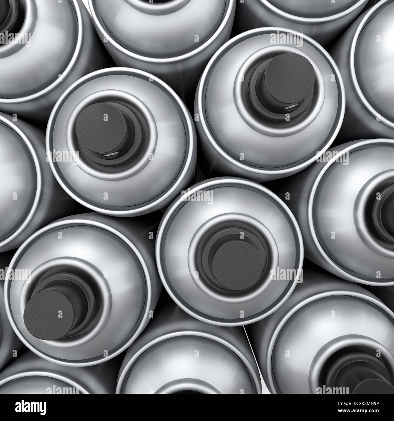 Set of silver spray paint cans in row on white background. 3d render ...