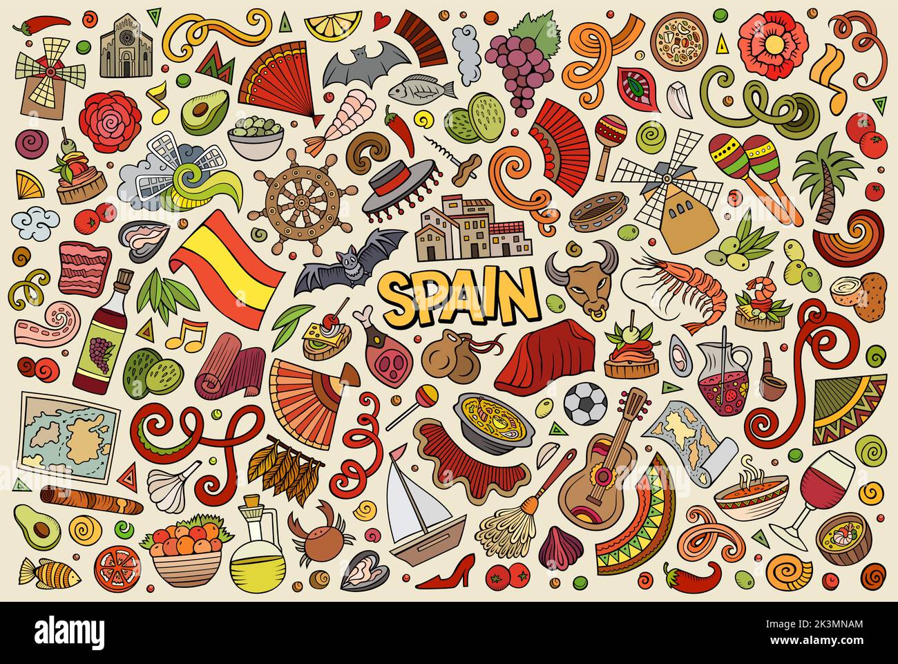 Doodle cartoon set of Spain objects and symbols Stock Vector Image ...