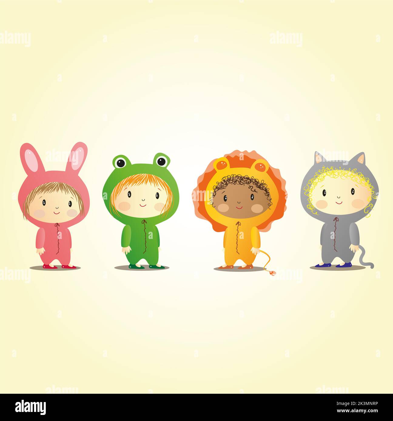 Illustration of cute kids wearing animal costumes Stock Photo - Alamy