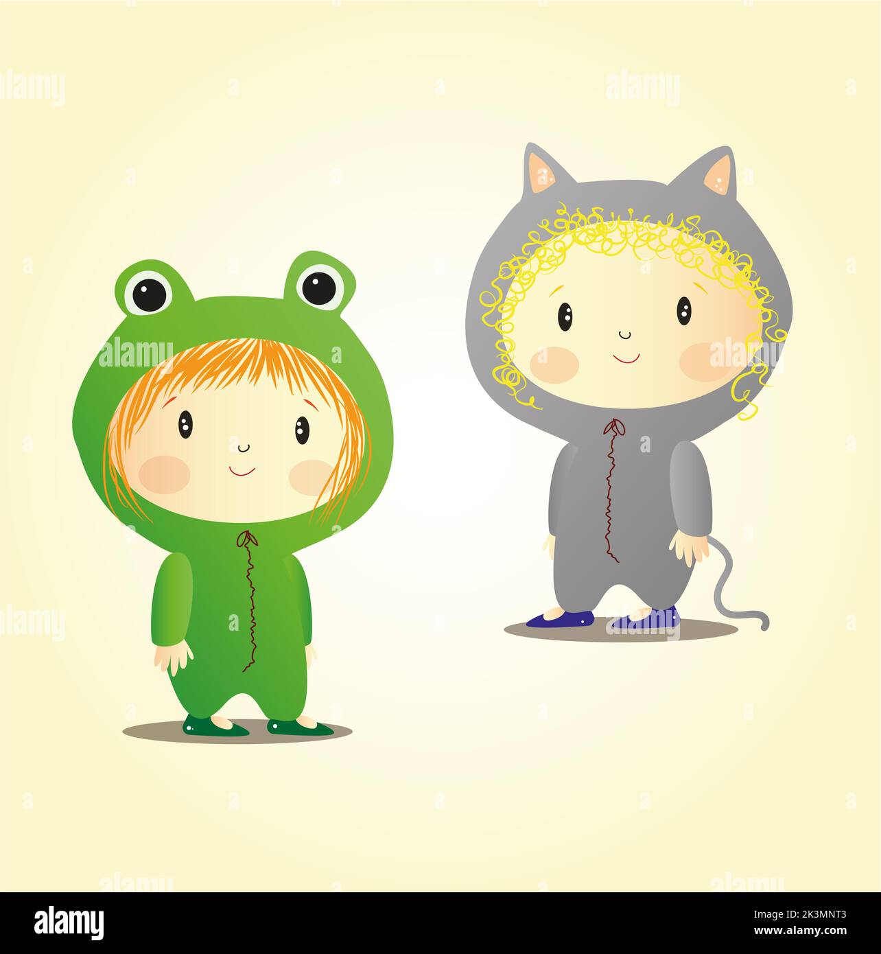 cute girls in cat and frog costumes Stock Photo - Alamy