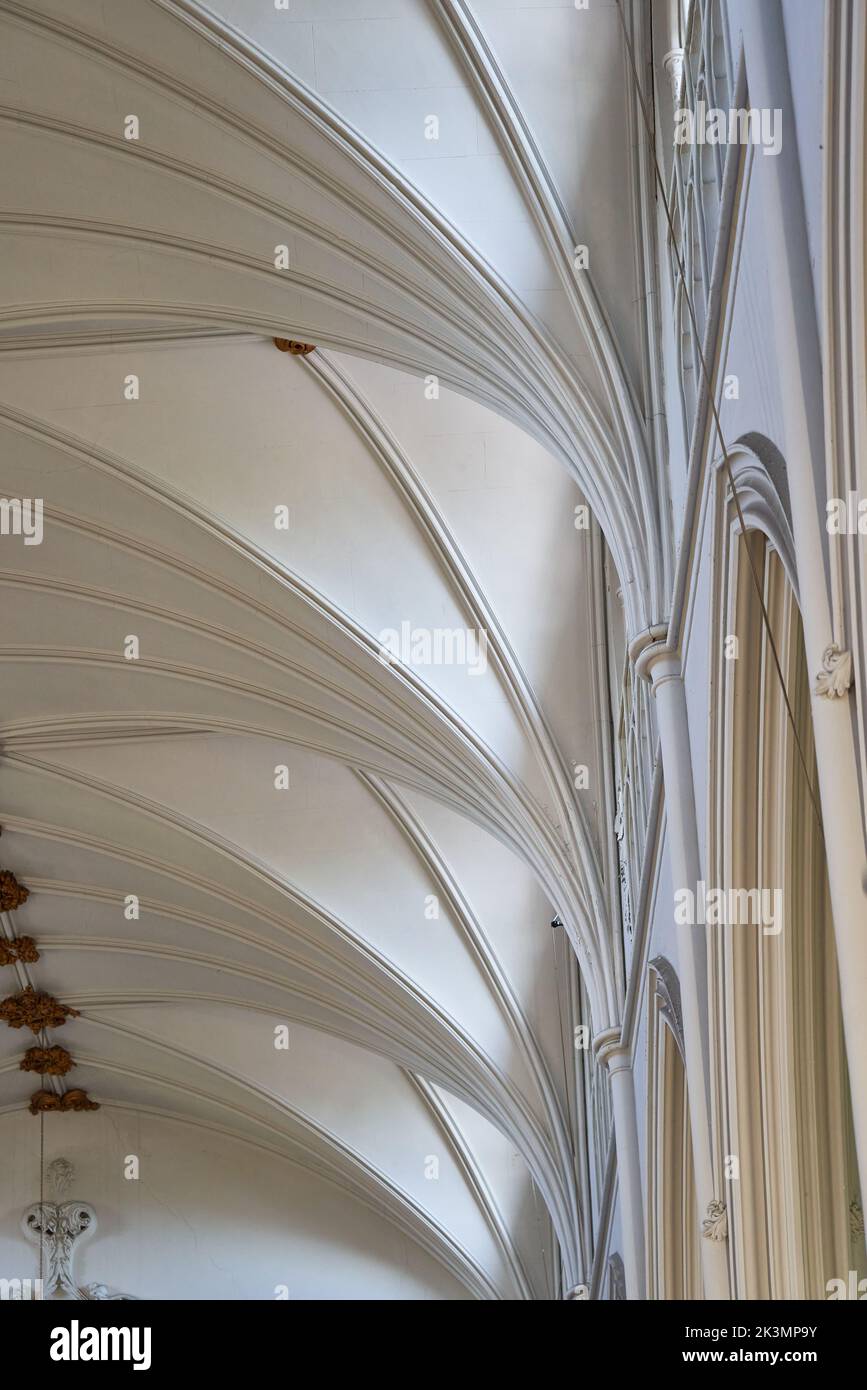 A vertical shot of the vaulted ceiling and arches at St George's Church ...