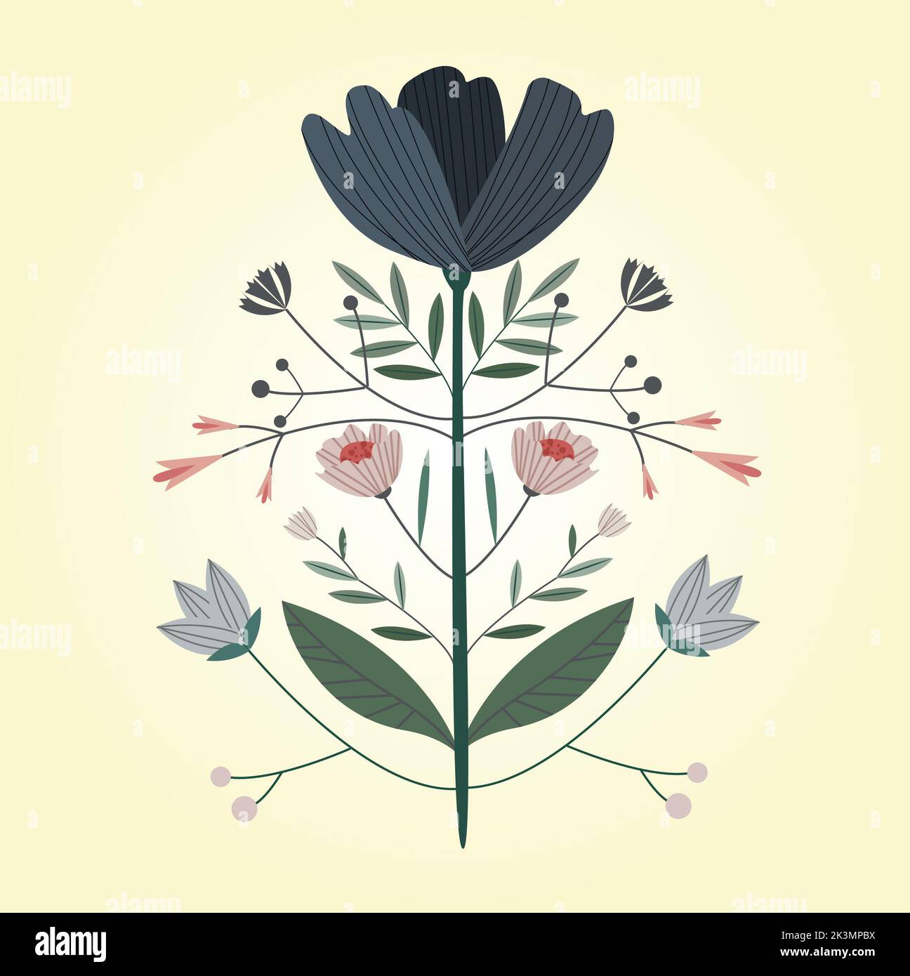 Seamless pattern in vintage style. Poppy flowers, poppy heads, leaves ...