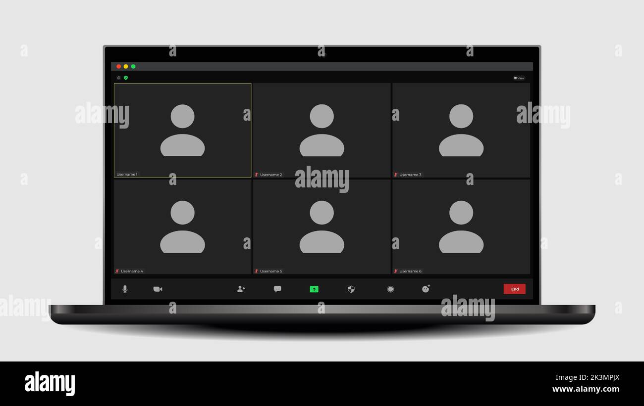 Online video call interface template with user icon. Video calls window ...