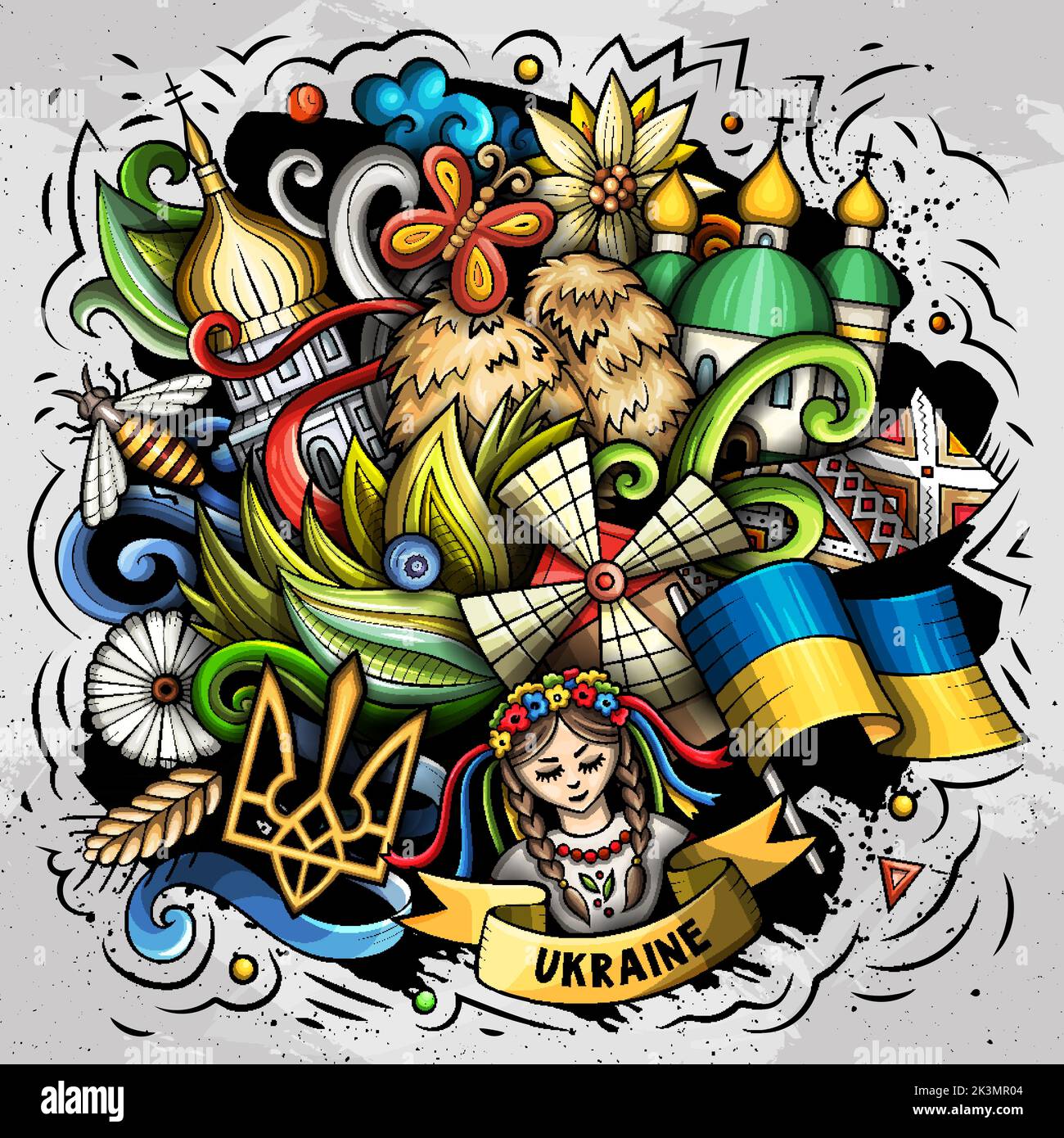 Ukraine cartoon doodle illustration. Funny Ukrainian design Stock ...