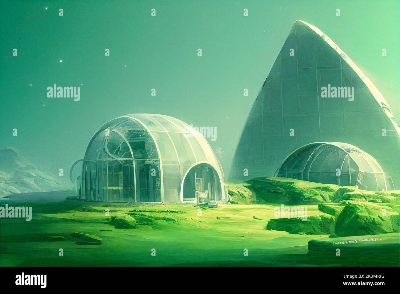 A 3D rendering of Mars colony in green colors Stock Photo - Alamy