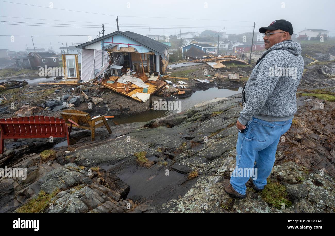 Canada, September 27, 2022, Deputy fire chief Baine Hodder surveys the ...