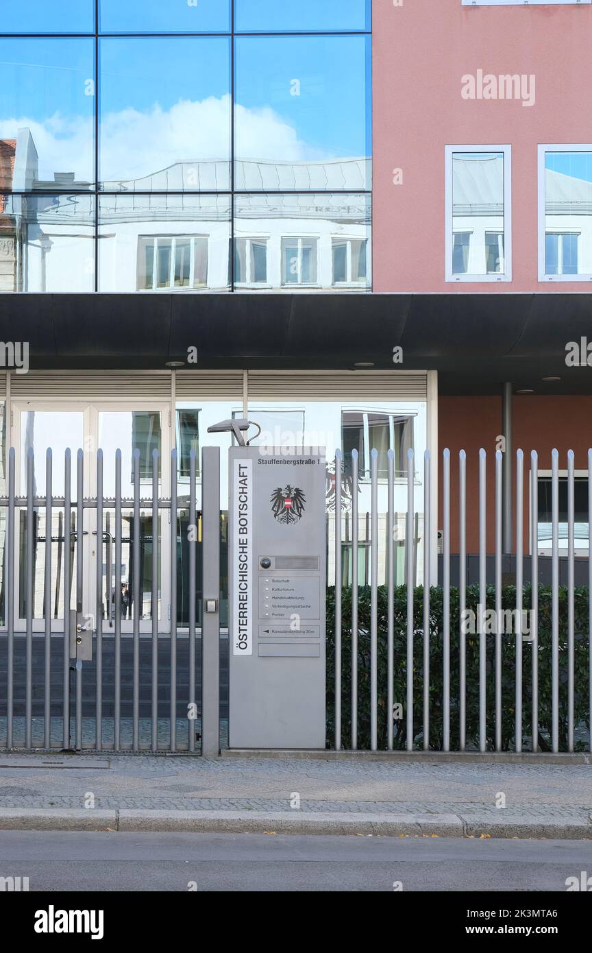 Berlin, Germany, September 16, 2022, entrance area of the Austrian ...