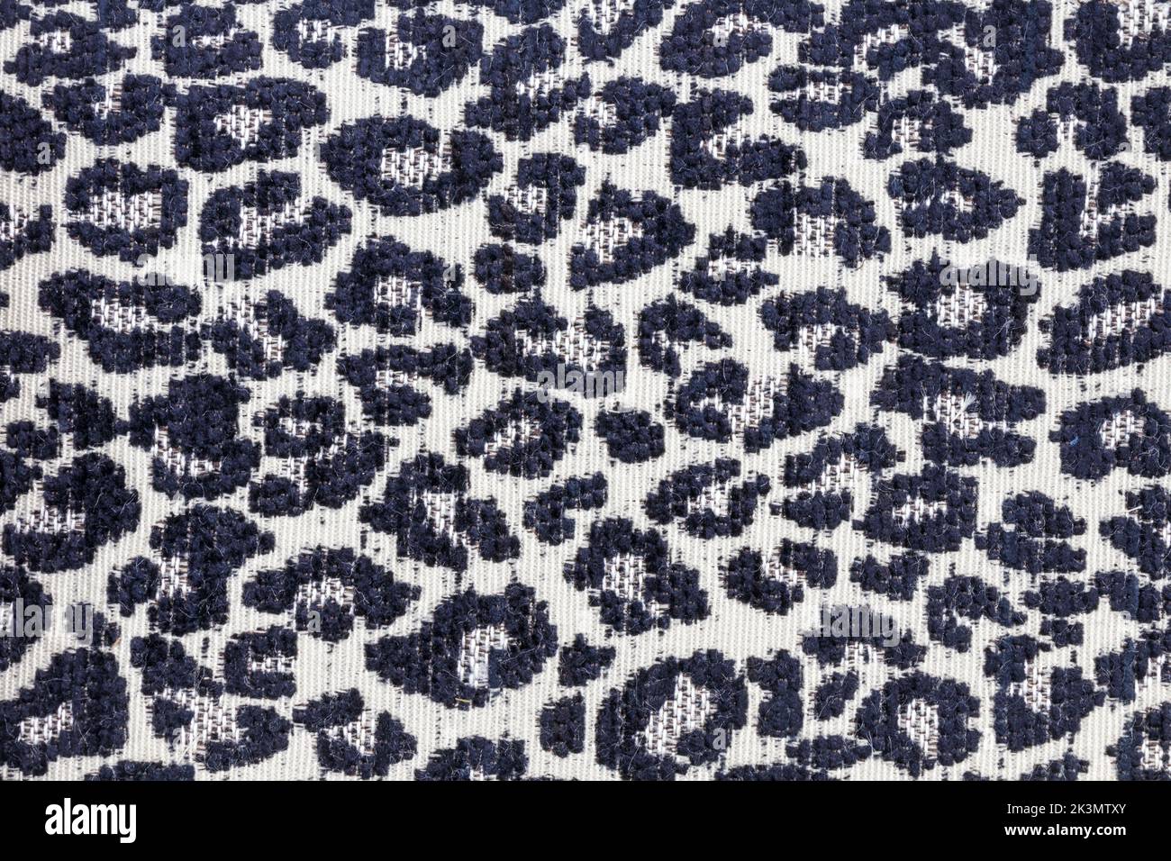A closeup shot of a blue white leopard print patterned fabric textile ...
