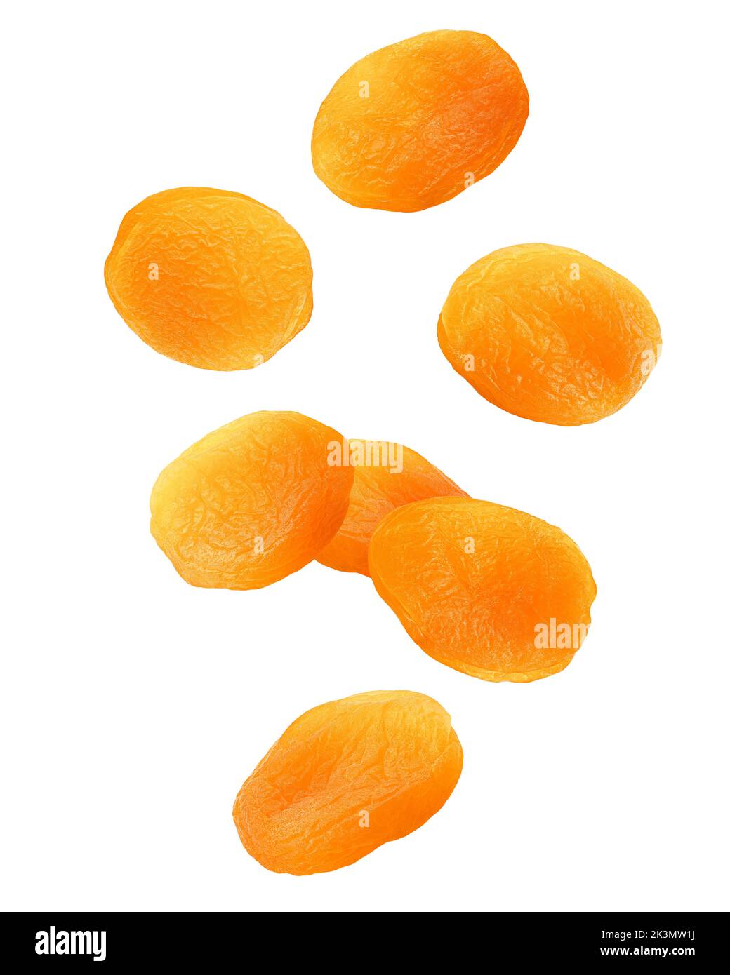 Falling Dried apricot isolated on white background, clipping path, full ...