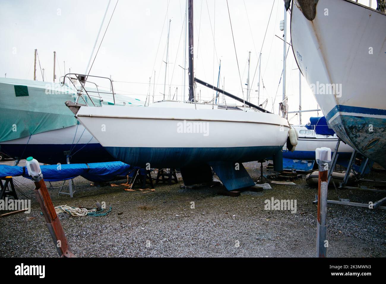 The sailing boats in the boatyard Stock Photo - Alamy