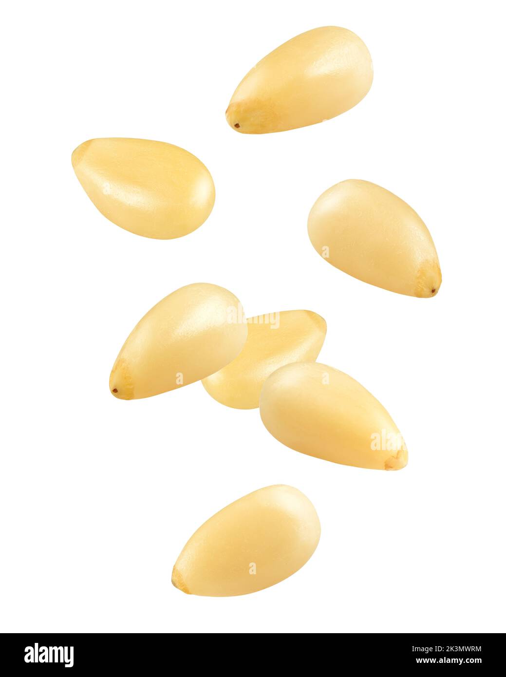 Falling Pine nuts isolated on white background, clipping path, full ...