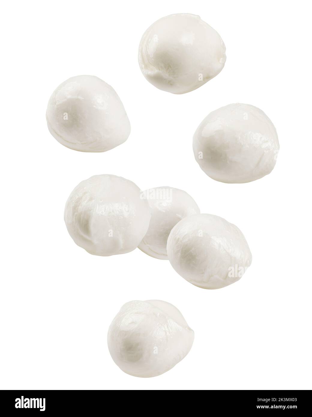 Falling Mozzarella cheese isolated on white background, clipping path ...