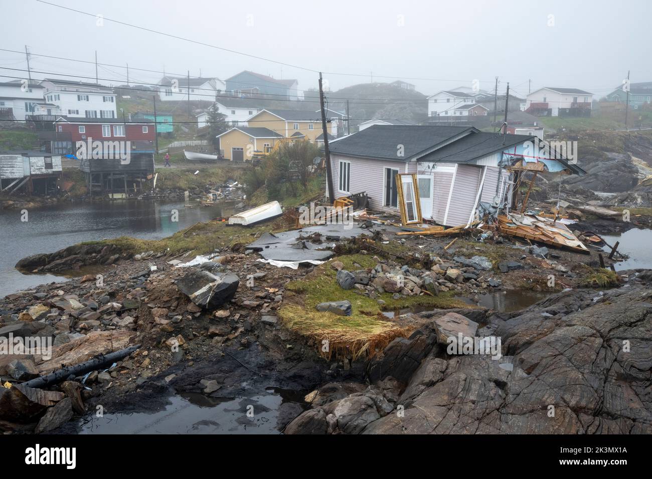 Canada, September 27, 2022, Destroyed houses and rubble following ...