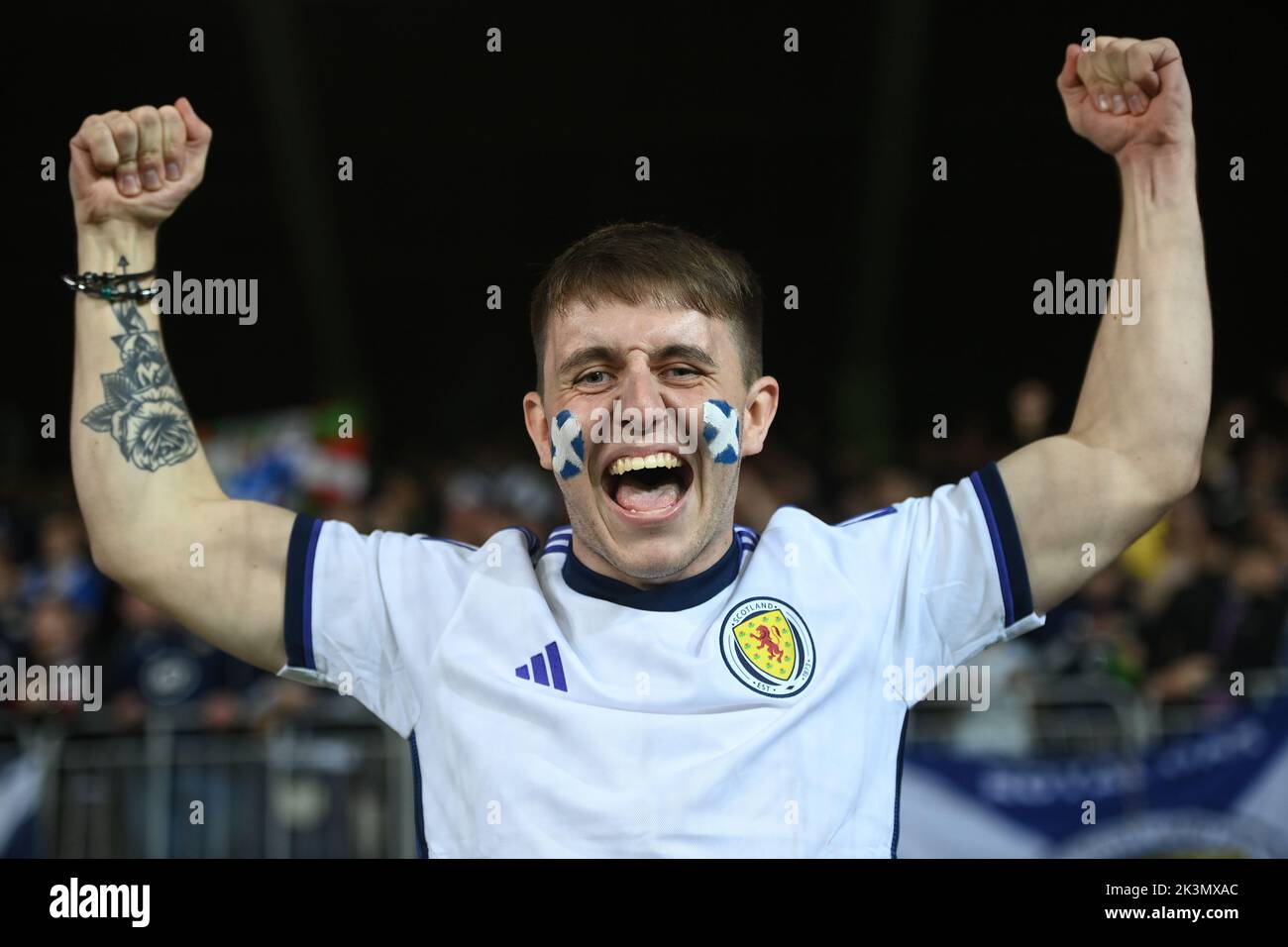 A Scotland fan celebrates after the UEFA Nations League match at the ...