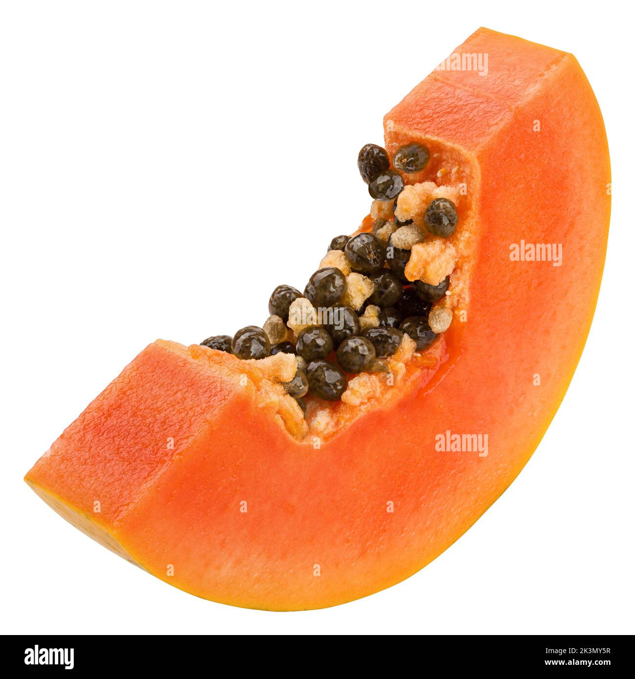 papaya slice isolated on white background, clipping path, full depth of ...