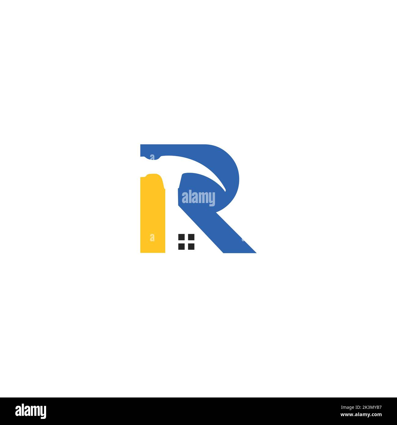 A vector illustration of the letter R with a hammer in orange and blue ...