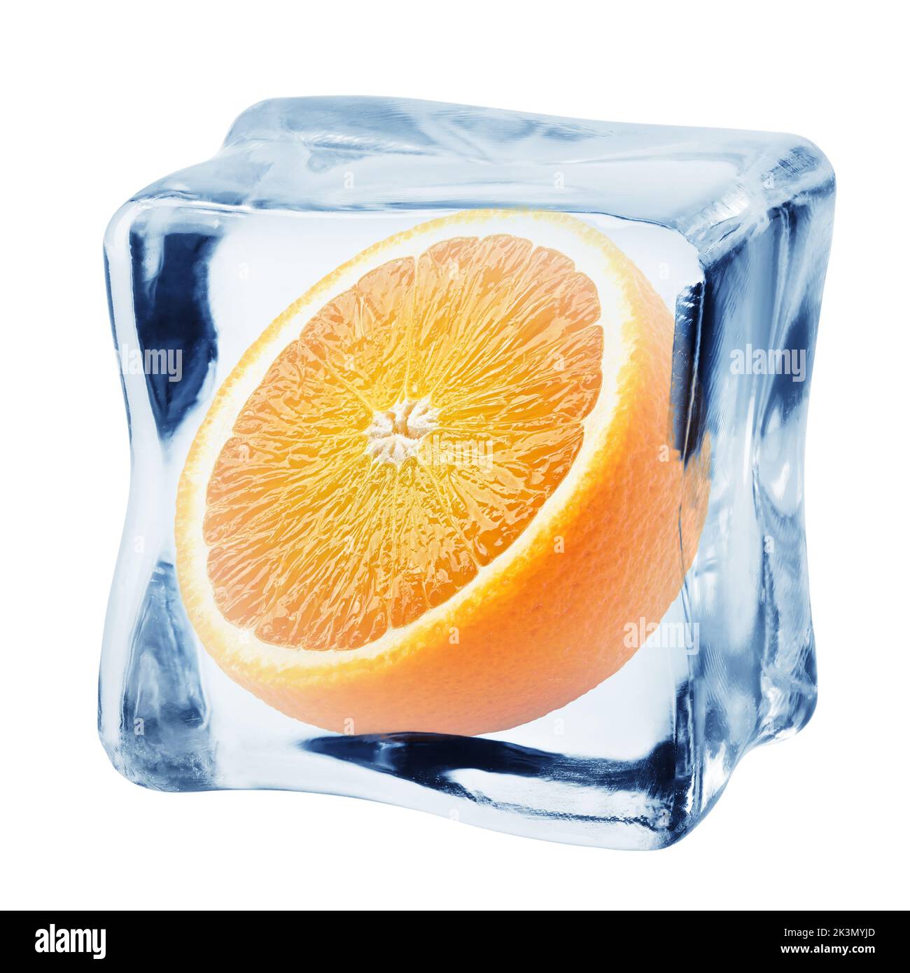 orange in ice cube, isolated on white background, clipping path, full ...