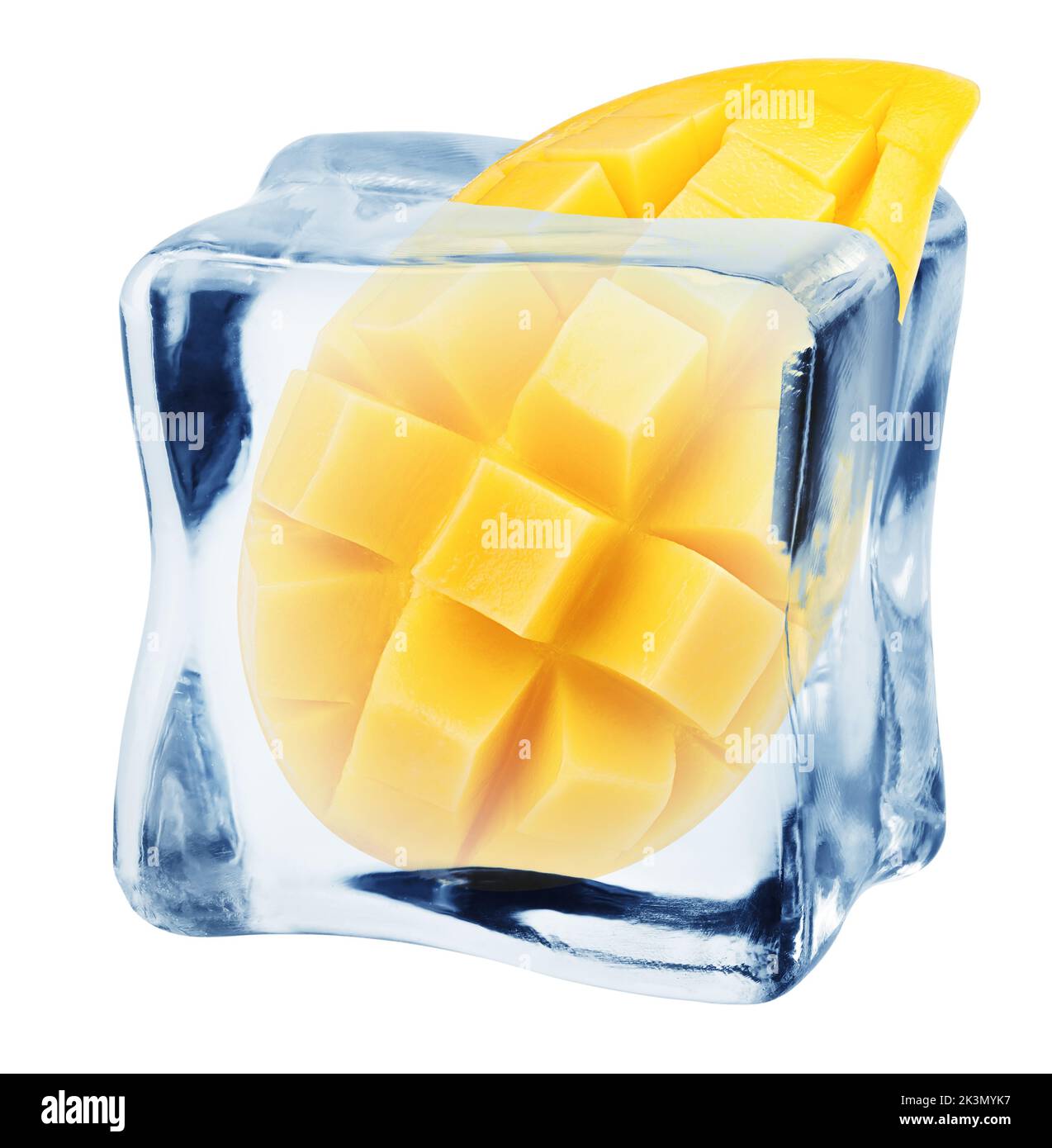 mango in ice cube, isolated on white background, clipping path, full ...