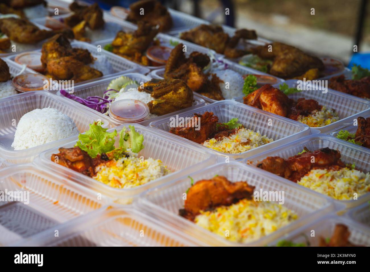 Typical Malaysian daily food at street stall or bazaar called Nasi Ayam ...