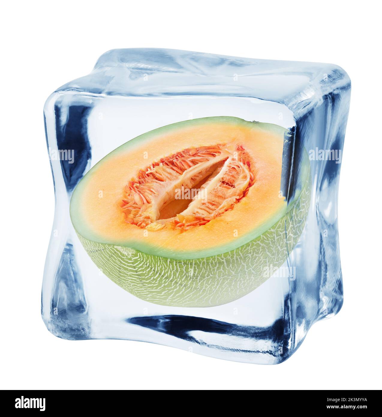 melon in ice cube, isolated on white background, clipping path, full depth of field Stock Photo ...