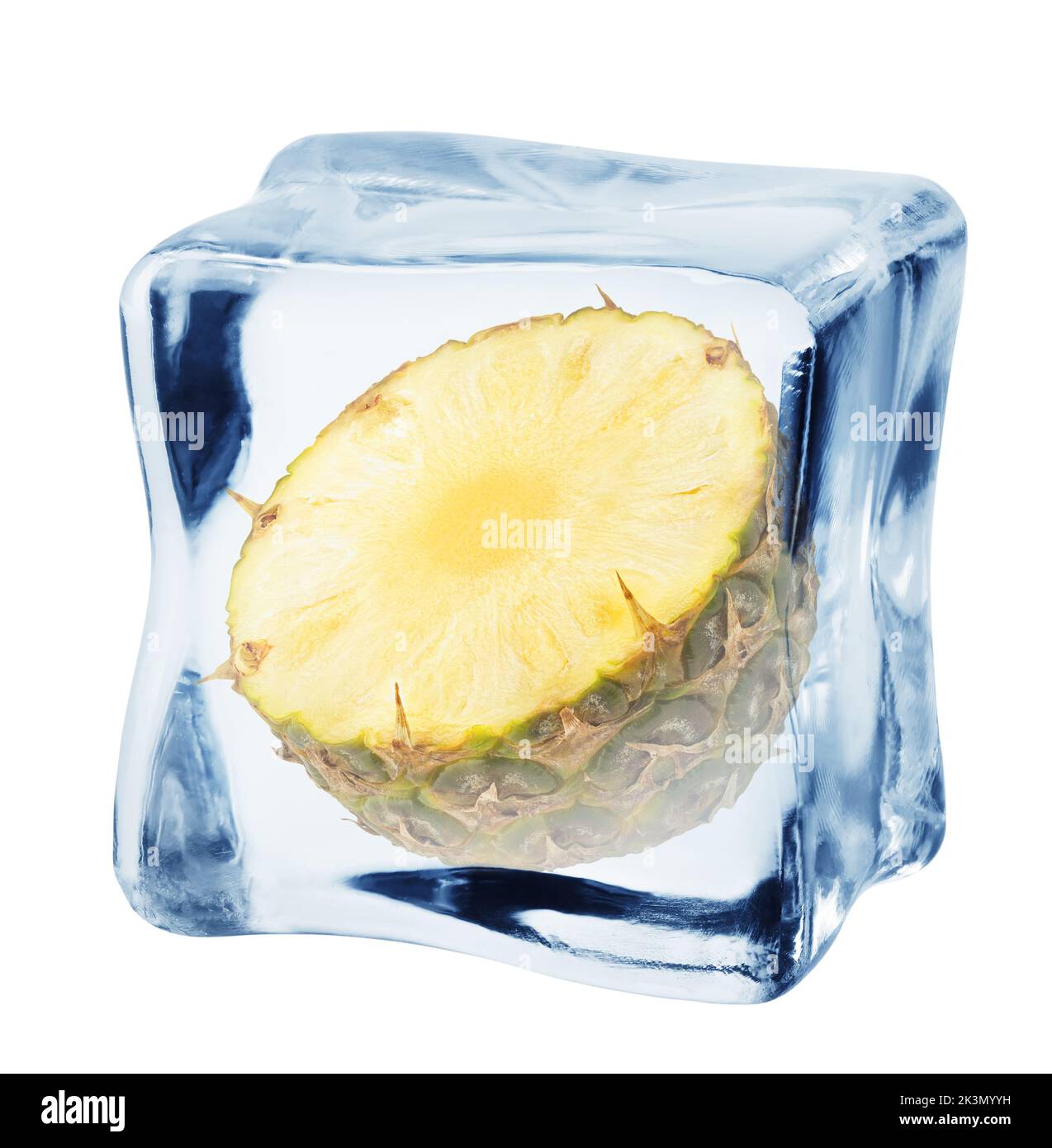 pineapple in ice cube, isolated on white background, clipping path ...