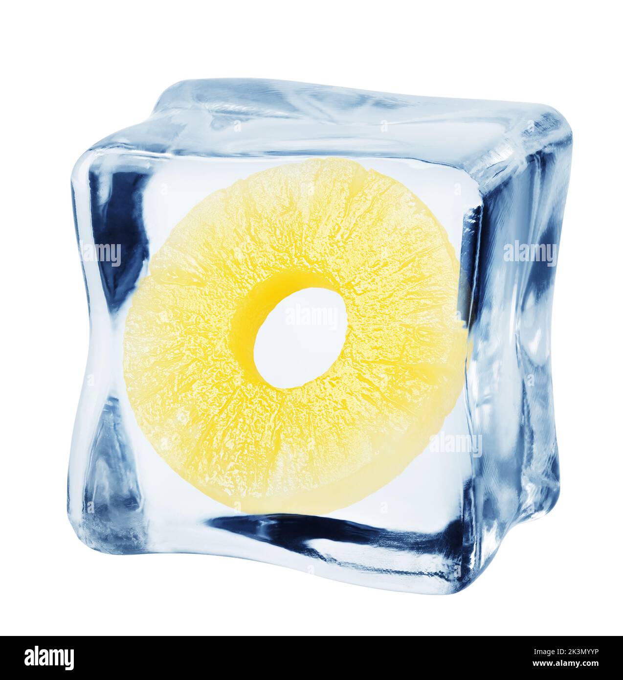 pineapple in ice cube, isolated on white background, clipping path ...