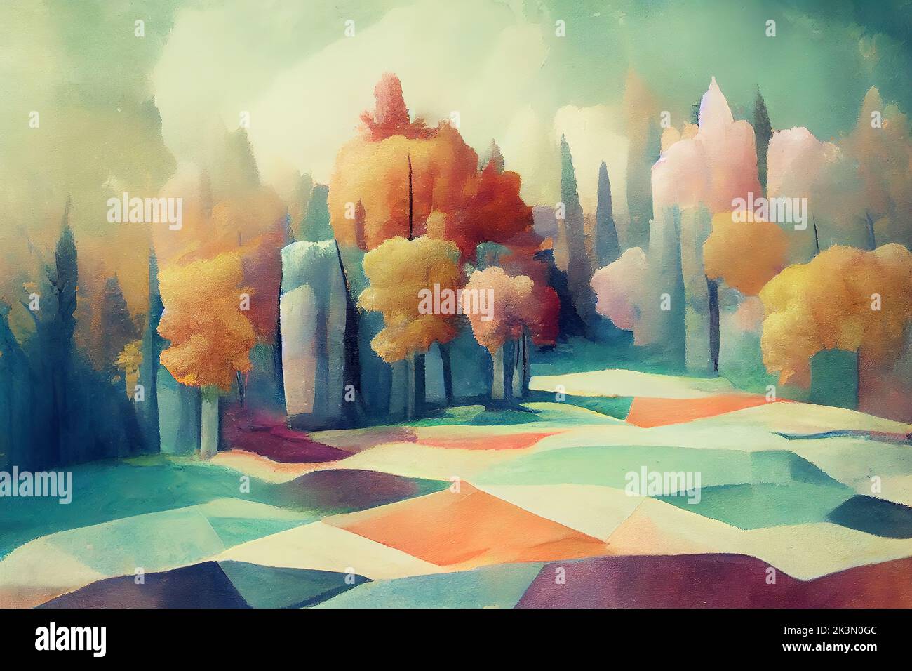 Pastel shades of the autumn forest. Artistic effect. Digital ...