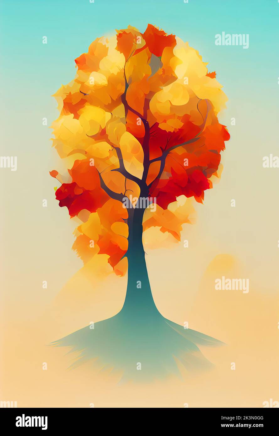 Abstract autumn tree with colorful leaves. Gradient background. Digital ...