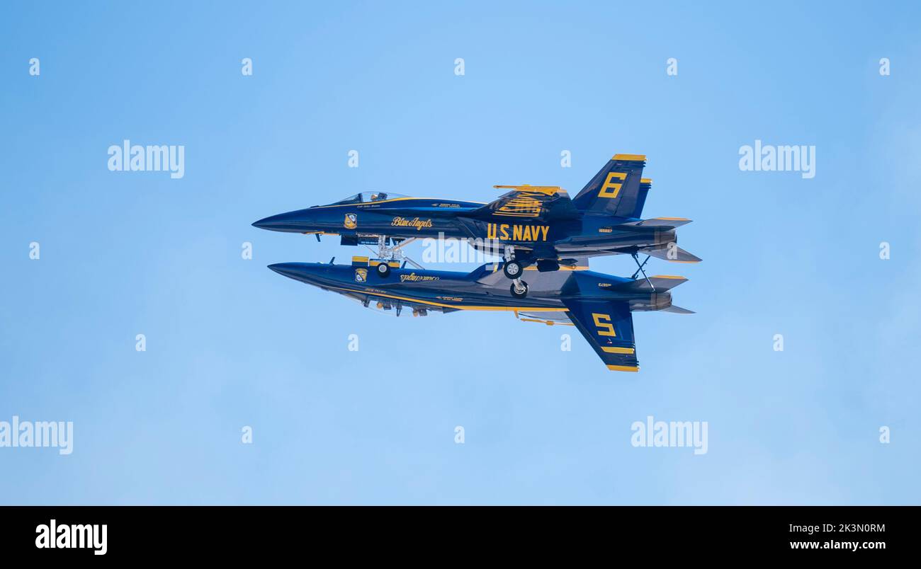 The U.S. Navy Blue Angels perform aerial maneuvers during the 2022 ...