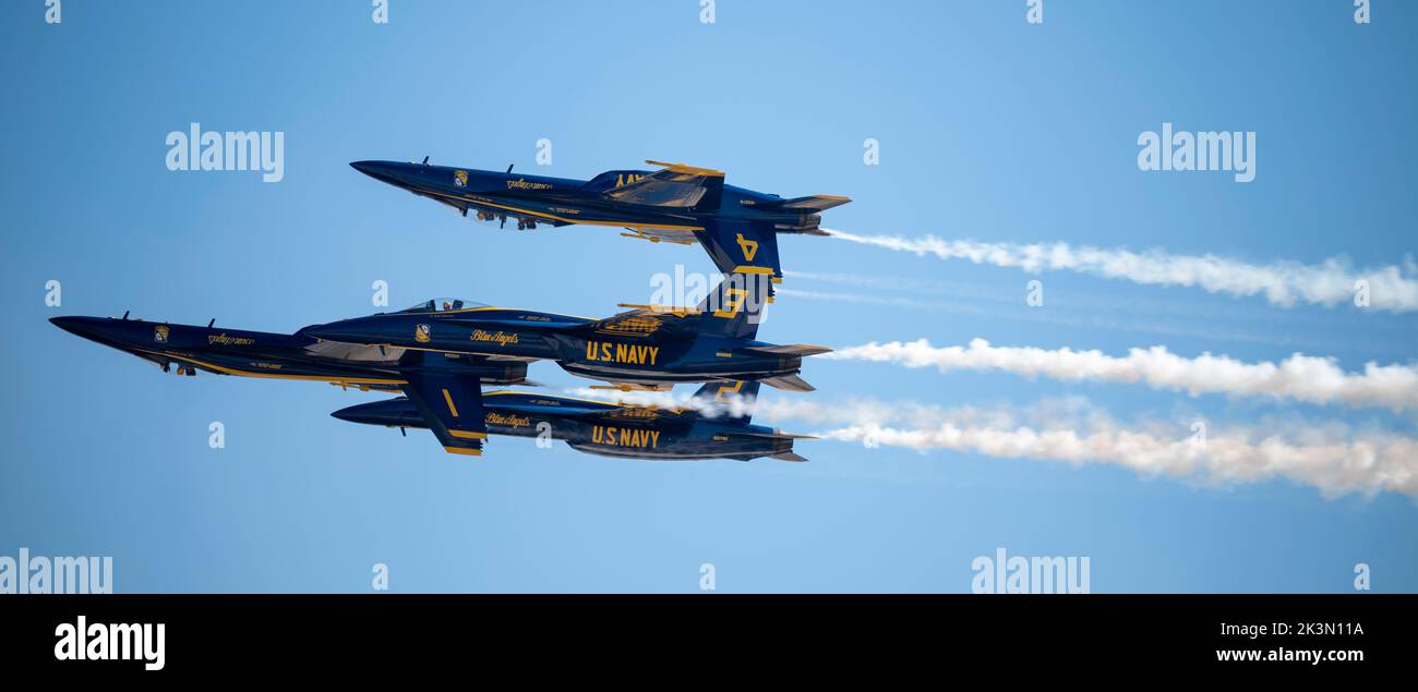 The U.S. Navy Blue Angels perform aerial maneuvers during the 2022 ...