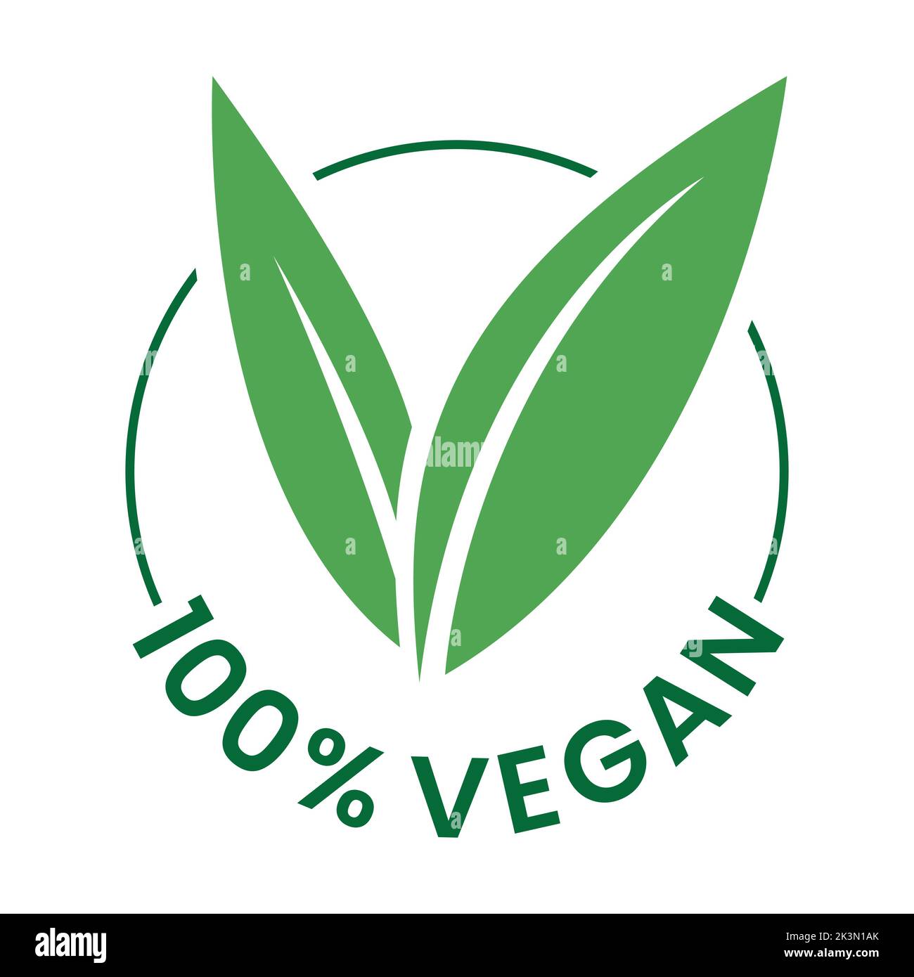 %100 Vegan Round Icon with Green Leaves isolated on a White Background ...