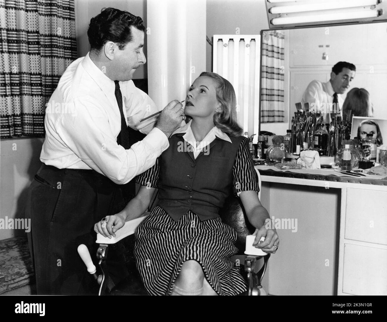 British Actress ANN TODD being made up by Make Up Artist MEL BERNS for ...