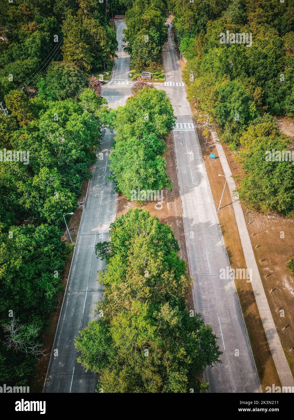 A vertical aerial of a suburban street in Kingwood Texas Stock Photo ...