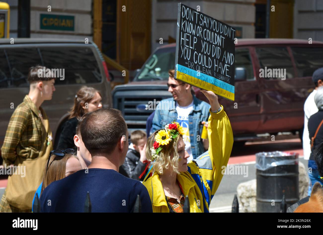 A group of protestants gathered at Bowling Green Park in New York City ...