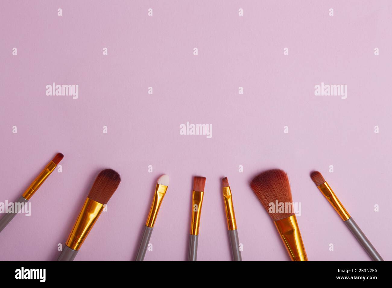 Photography from above of set of makeup brushes,negative space for text ...